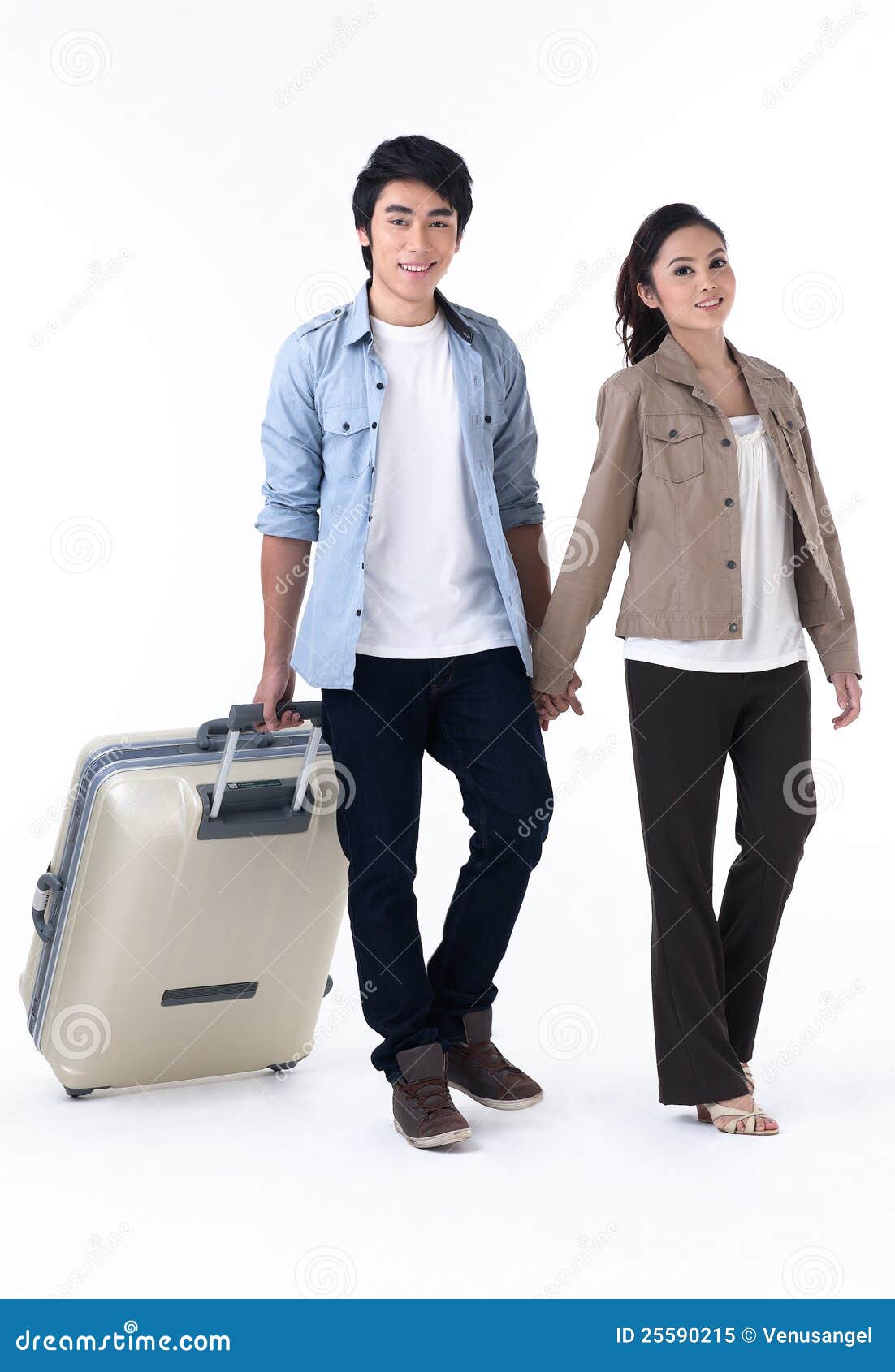A Couple Walking and Pulling Luggage Stock Image - Image of joyful ...