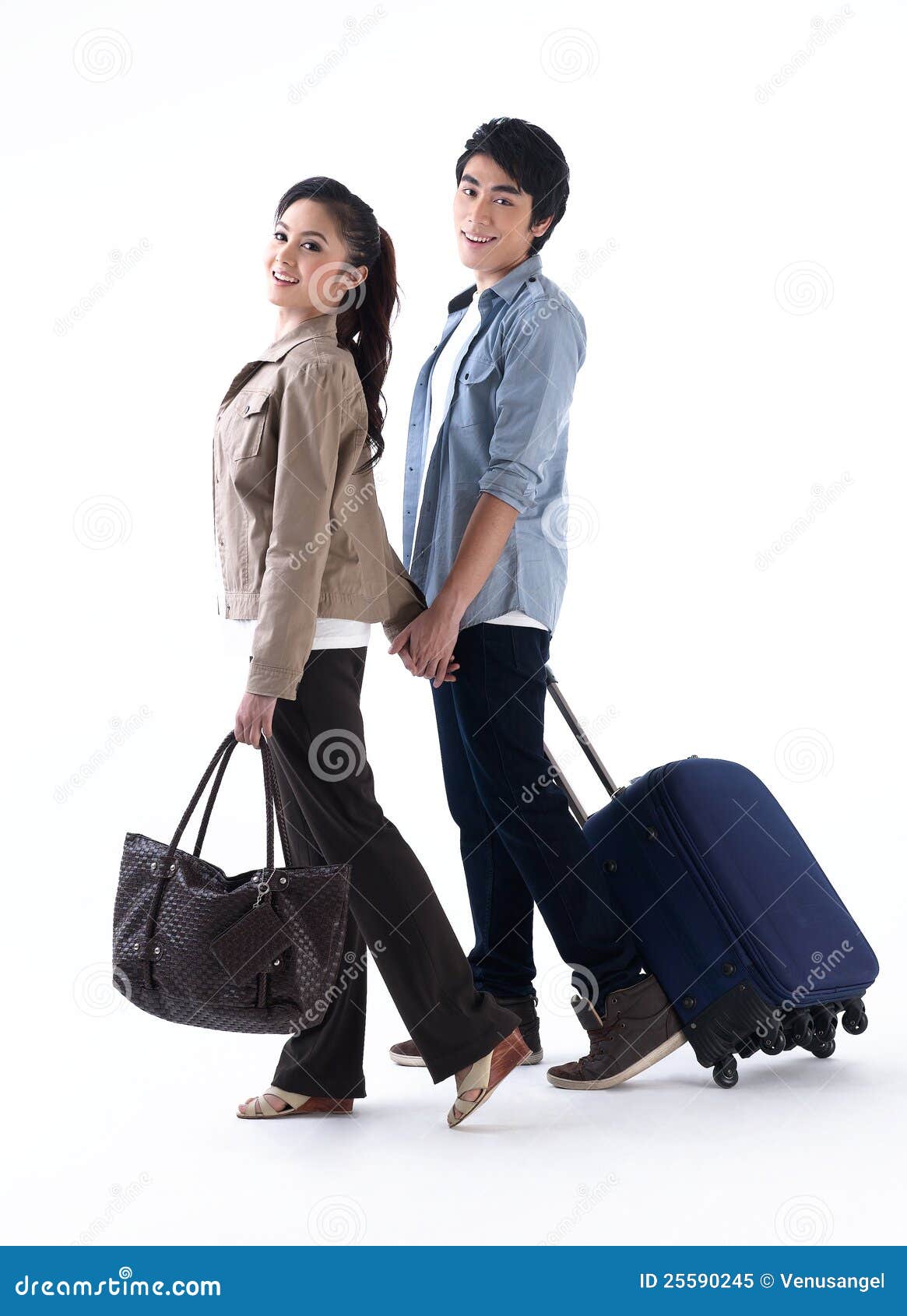 A Couple Walking and Pulling Luggage Stock Image - Image of luggage ...