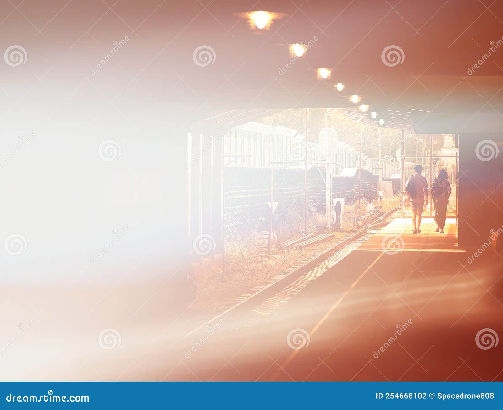 Couple Walking on Sunset Train Station Backdrop Stock Photo - Image of ...
