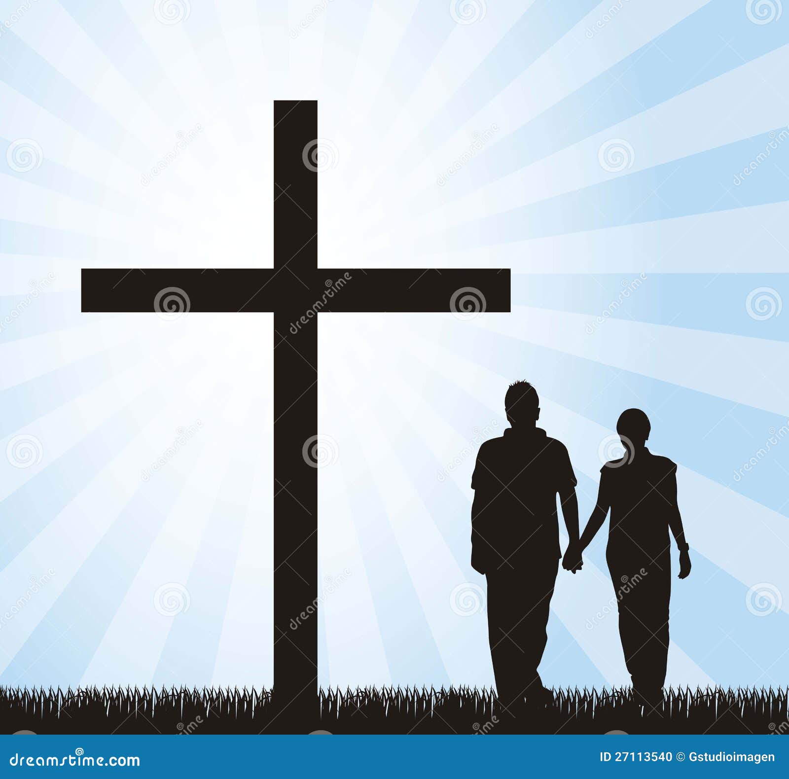 Couple Walking To the Cross Stock Illustration - Illustration of ...
