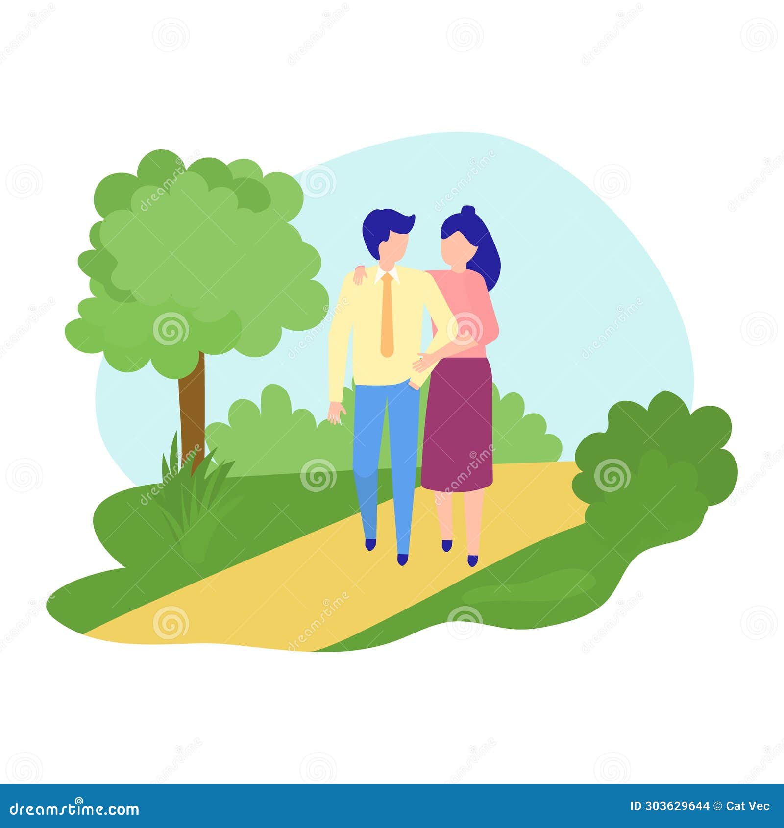 Couple Walking Together Embracing In A Park Enjoying Nature Romantic