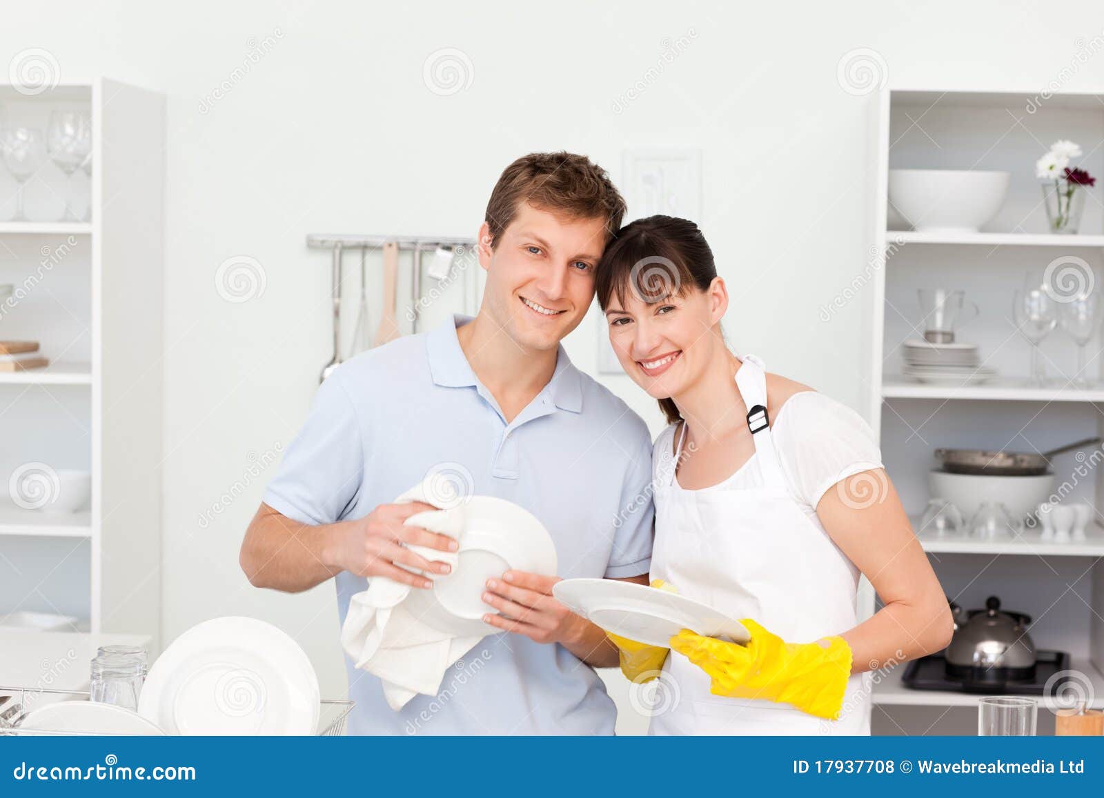 Couple Washing Dishes Together Stock Photo - Image of domestic ...