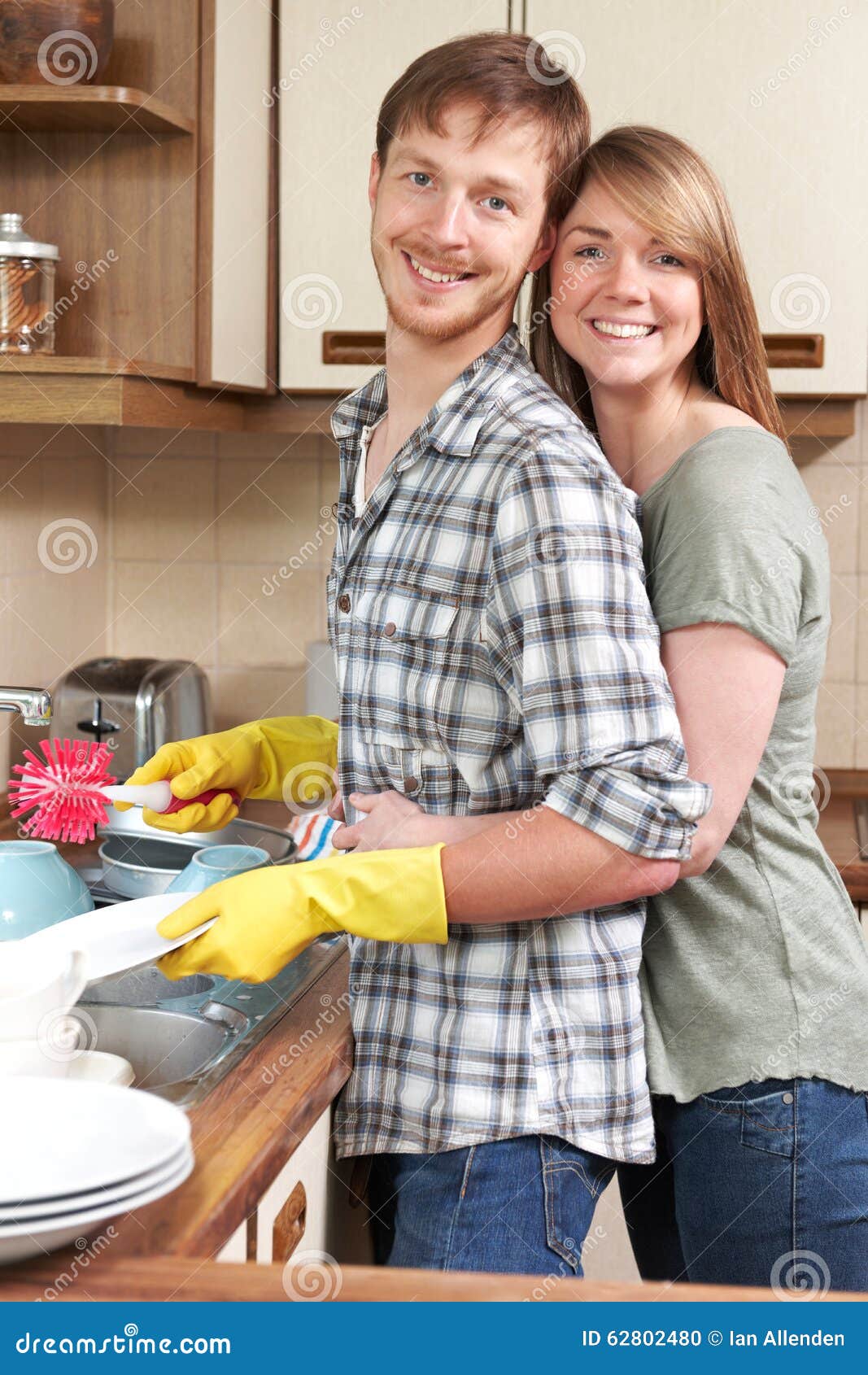 Couple Washing Up at Sink Together Stock Photo - Image of portrait ...