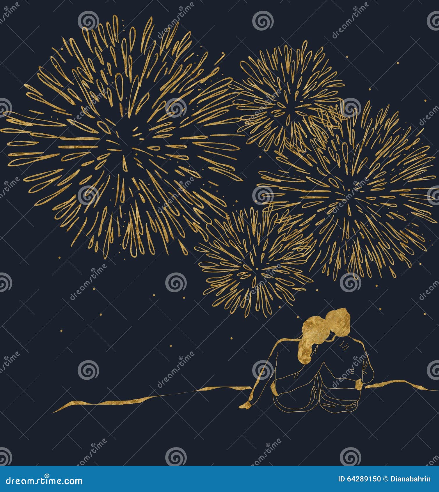 Couple Watching the Fireworks Stock Illustration - Illustration of ...