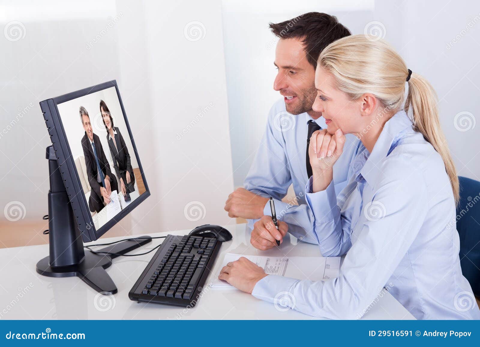 Couple Watching an Online Presentation Stock Image - Image of female ...