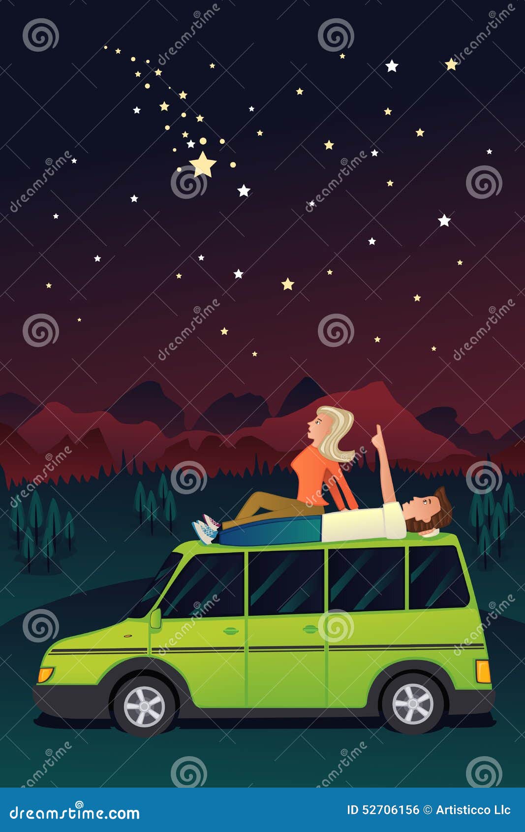 Couple Watching the Stars in the Sky Stock Vector - Illustration of ...
