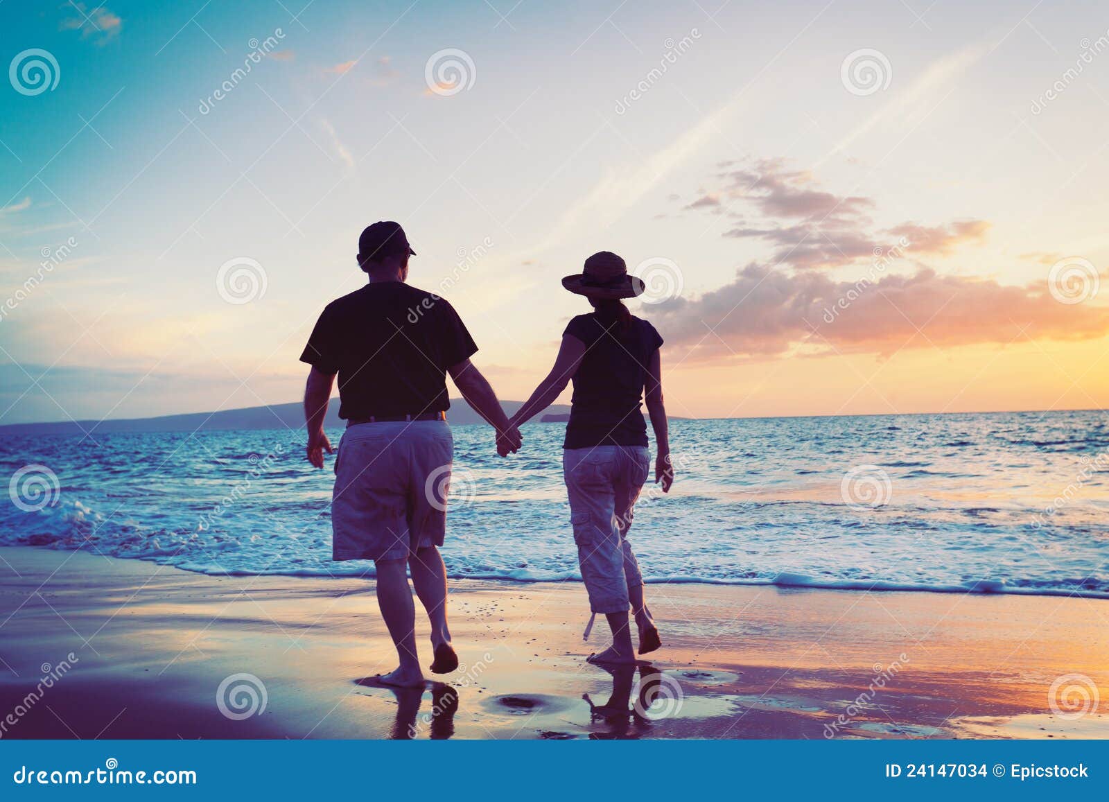 Couple Watching Sunset at the Beach Stock Photo - Image of affectionate ...