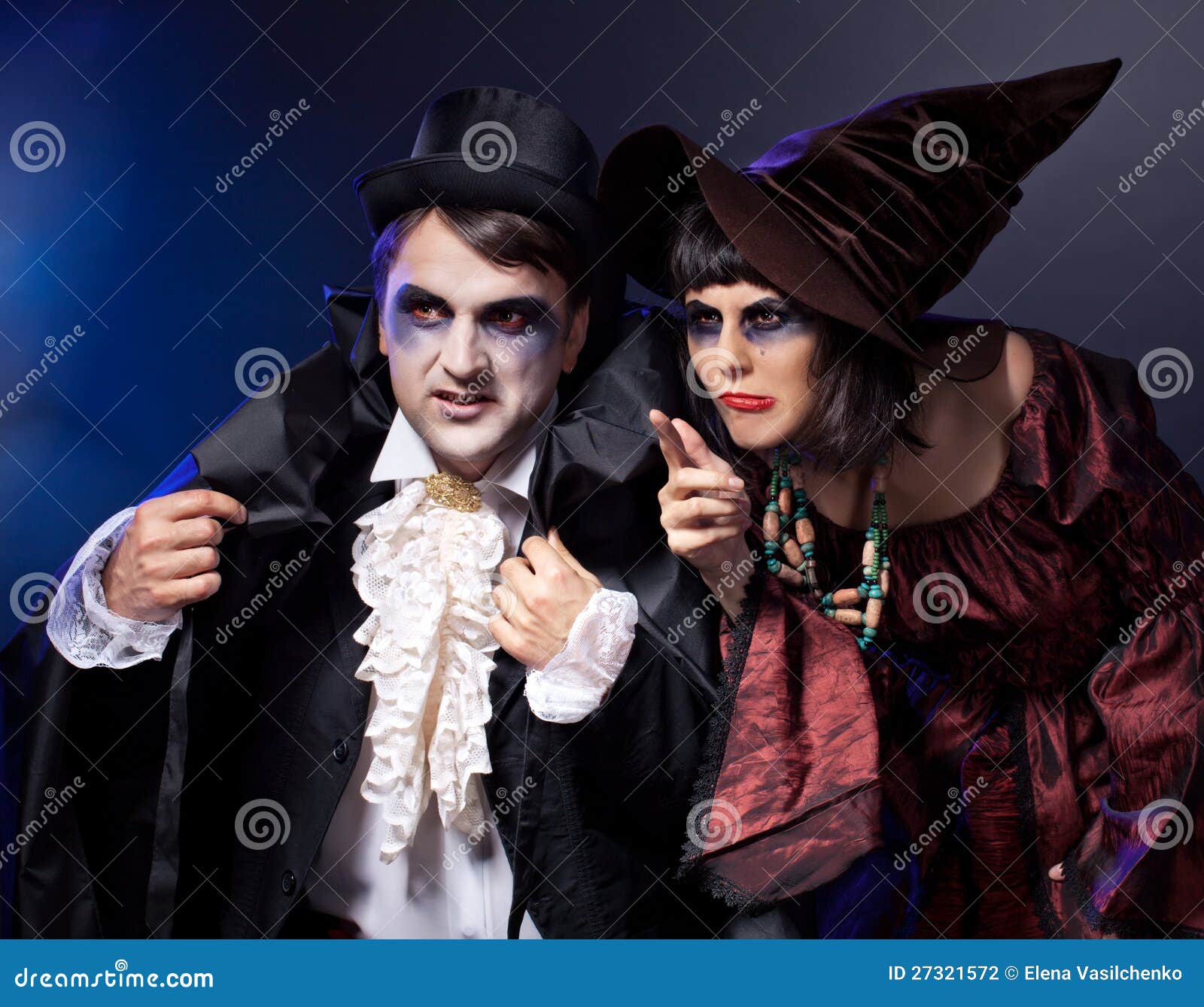 Couple Wearing As Vampire and Witch. Stock Photo - Image of horror ...