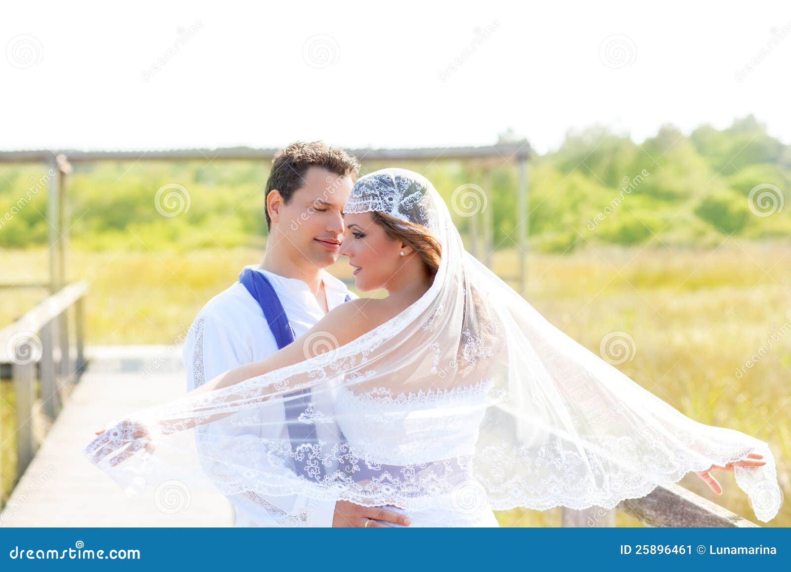 Couple in Wedding Day with Wind on Veil Stock Image - Image of ceremony ...