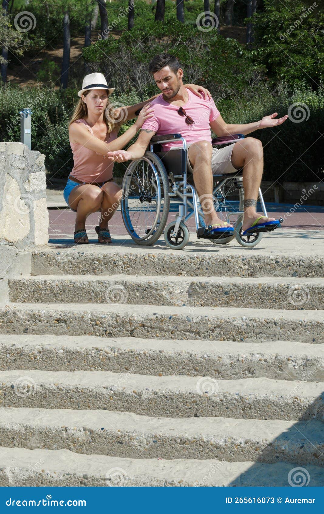 Couple in Wheelchair Encountering Problems Stock Image - Image of ...