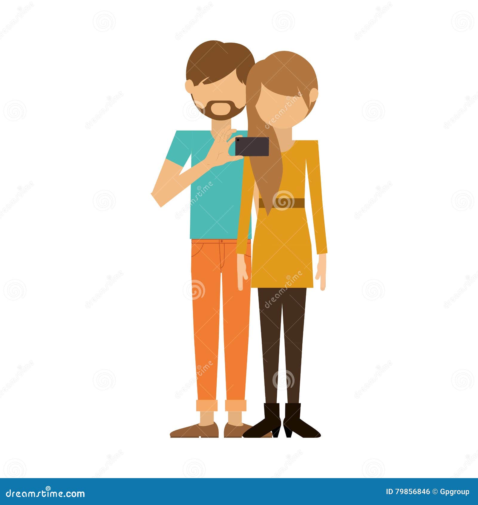 Couple Where Man of Beard Padlock Take Selfie Stock Vector ...