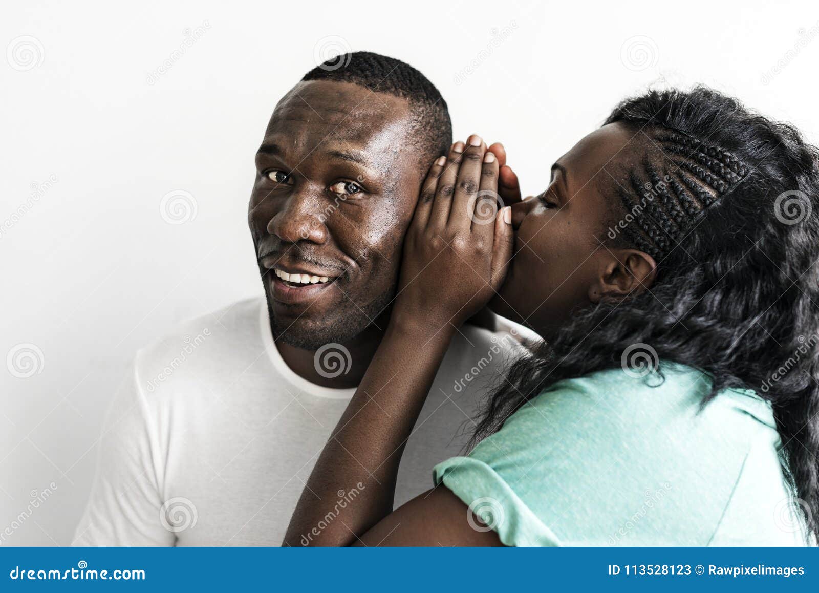 Couple Whispering in the Ear Stock Image - Image of black, morning ...