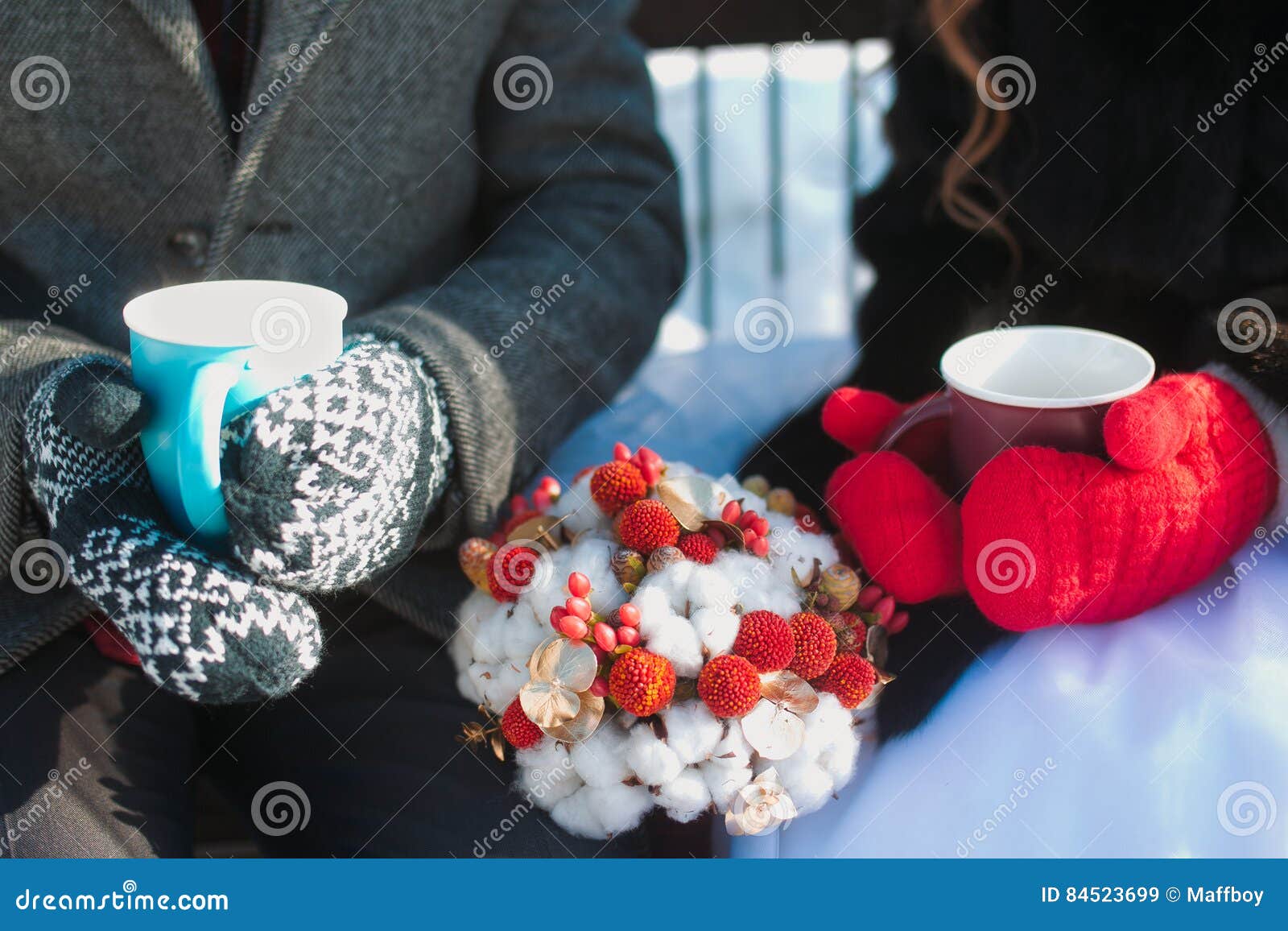 Couple in Winter Drinking Tea Stock Image - Image of mitten, break ...