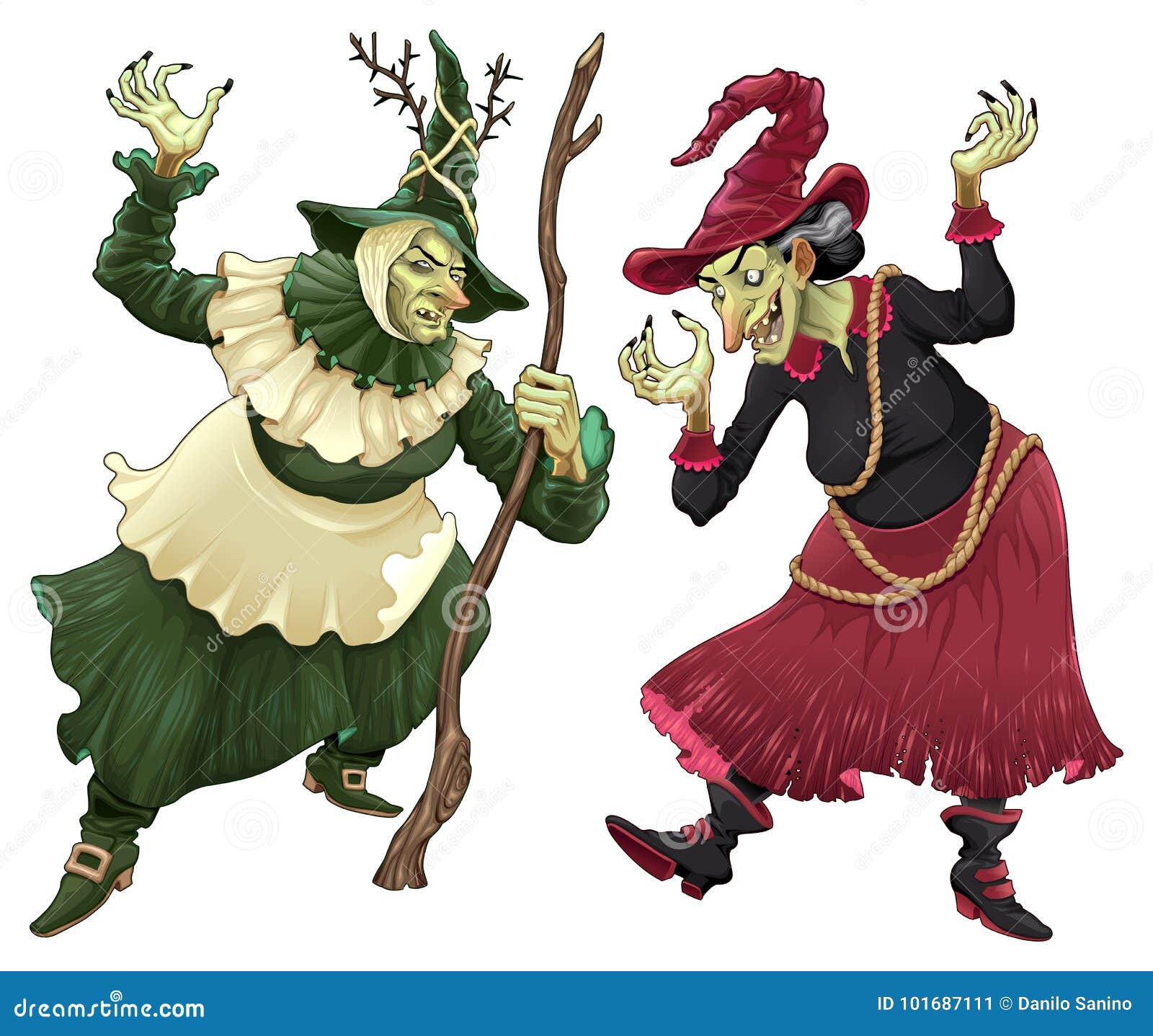 Couple of Witches for Halloween Stock Vector - Illustration of smile ...