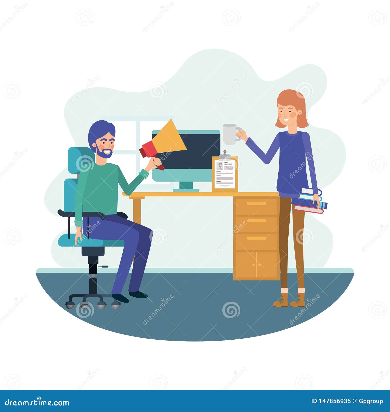 Couple in the Work Office Avatar Character Stock Vector - Illustration ...