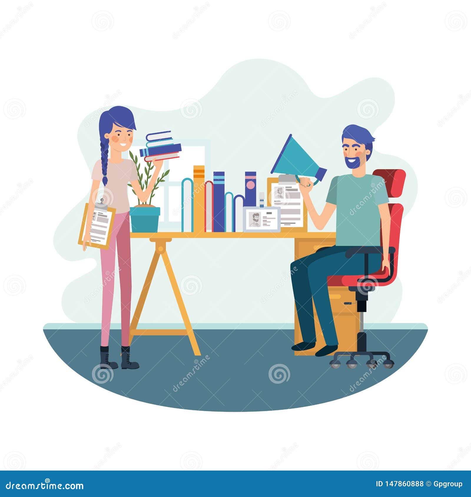 Couple in the Work Office Avatar Character Stock Vector - Illustration ...