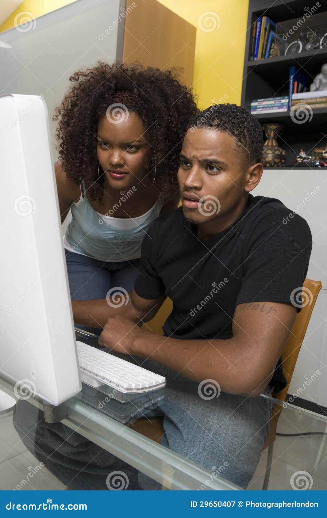 Couple Working on Computer stock image. Image of female - 29650407