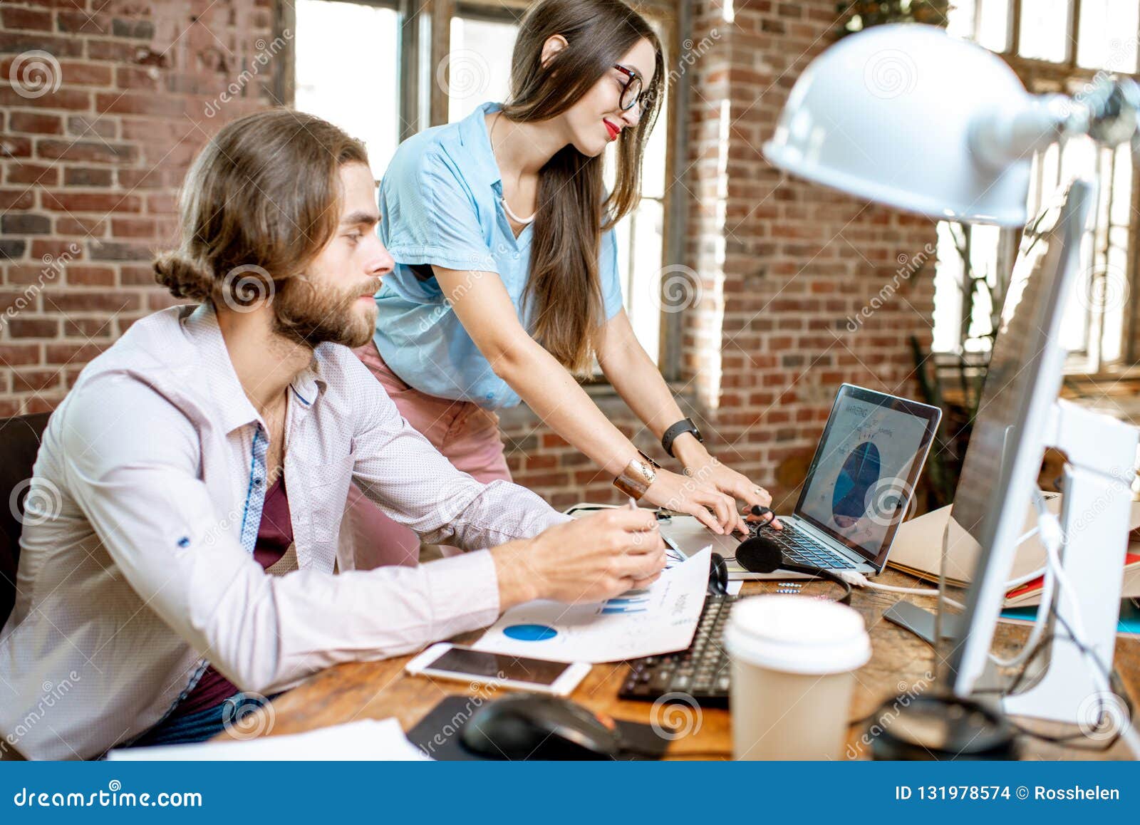 Couple Working with Computers Together Stock Photo - Image of design ...