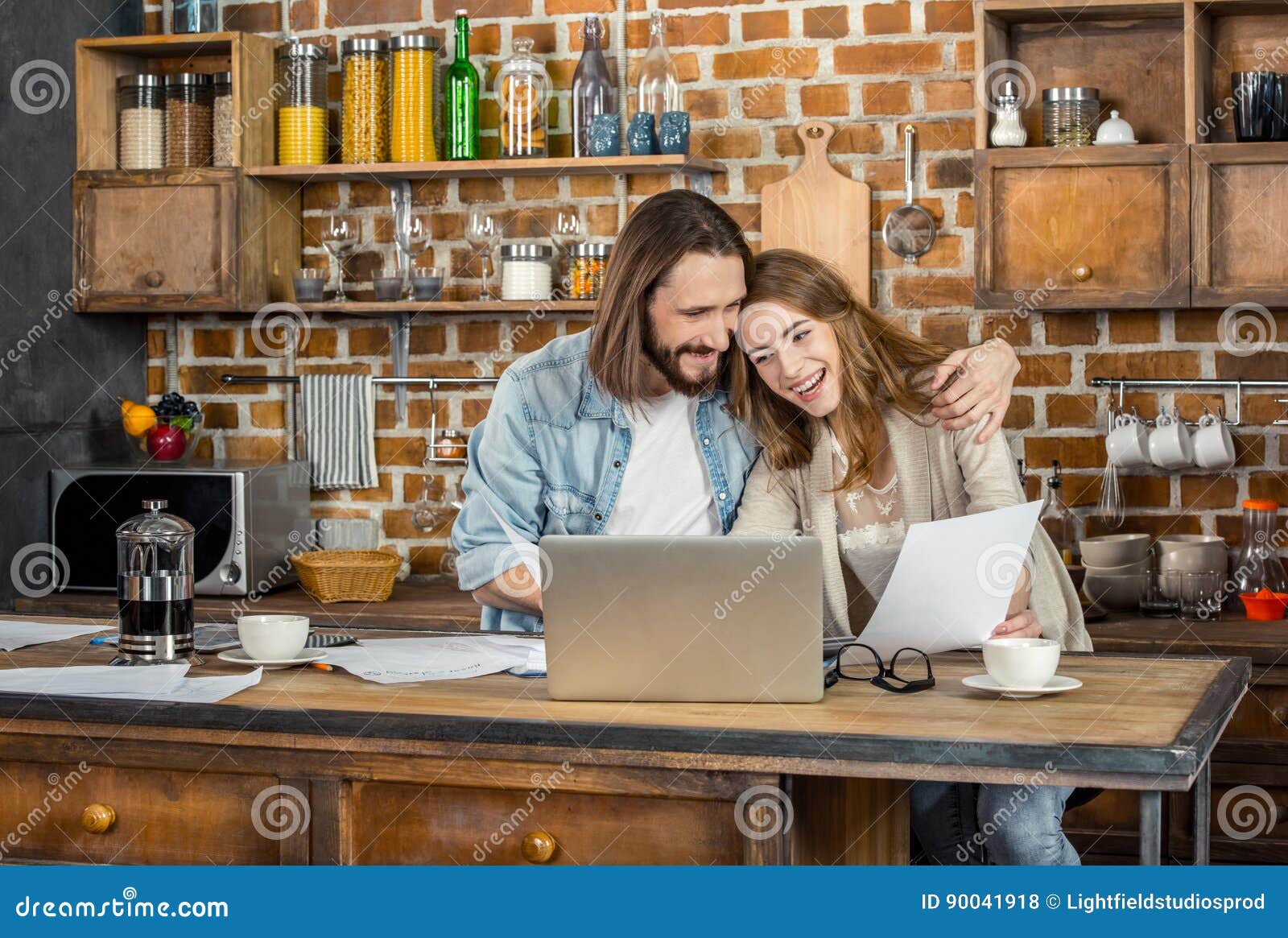 Couple working at home stock photo. Image of closeness - 90041918