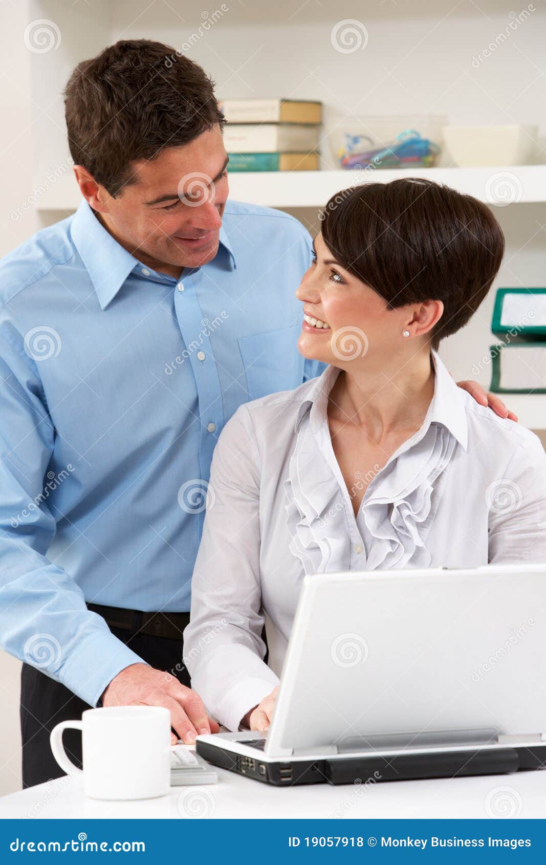 Couple Working from Home Using Laptop Stock Photo - Image of together ...