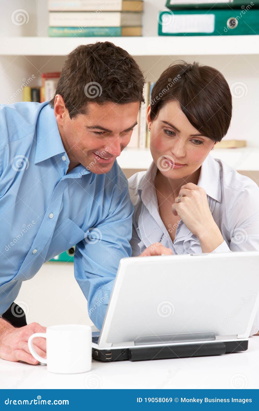 Couple Working from Home Using Laptop Stock Image - Image of working ...