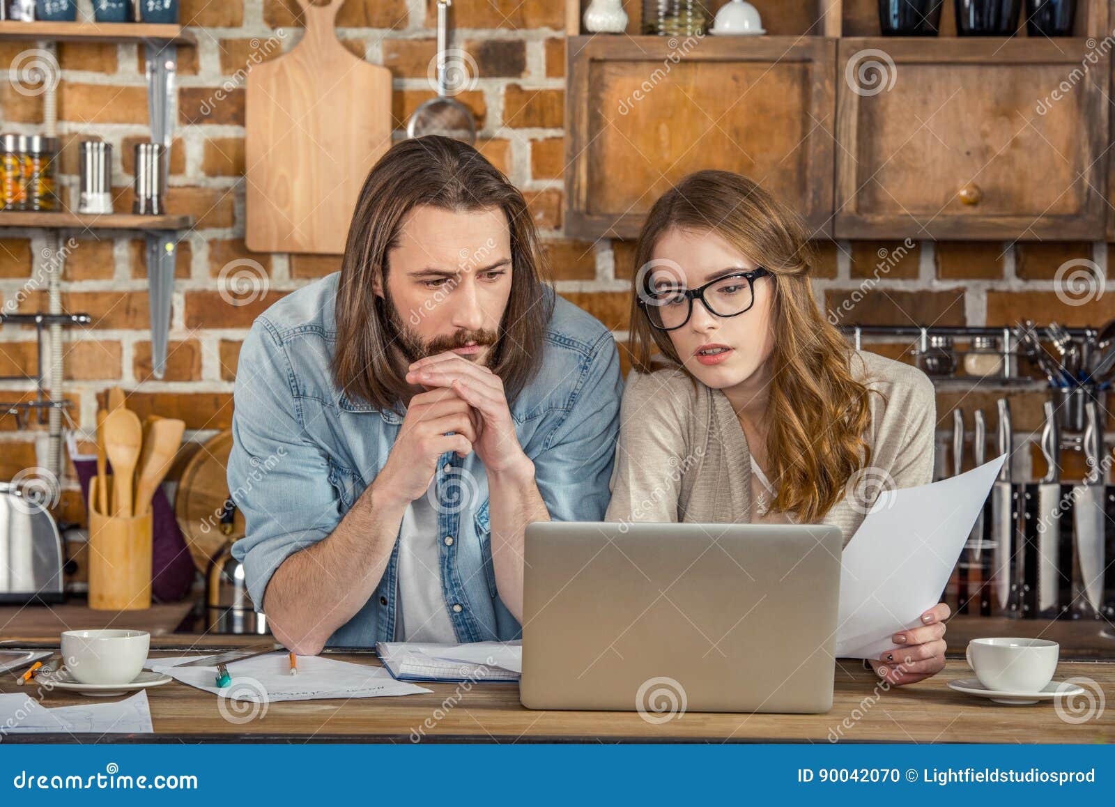 Couple working at home stock photo. Image of lady, laptop - 90042070