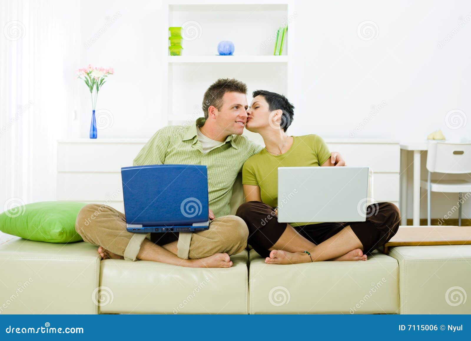 Couple working on laptop stock photo. Image of apartment - 7115006