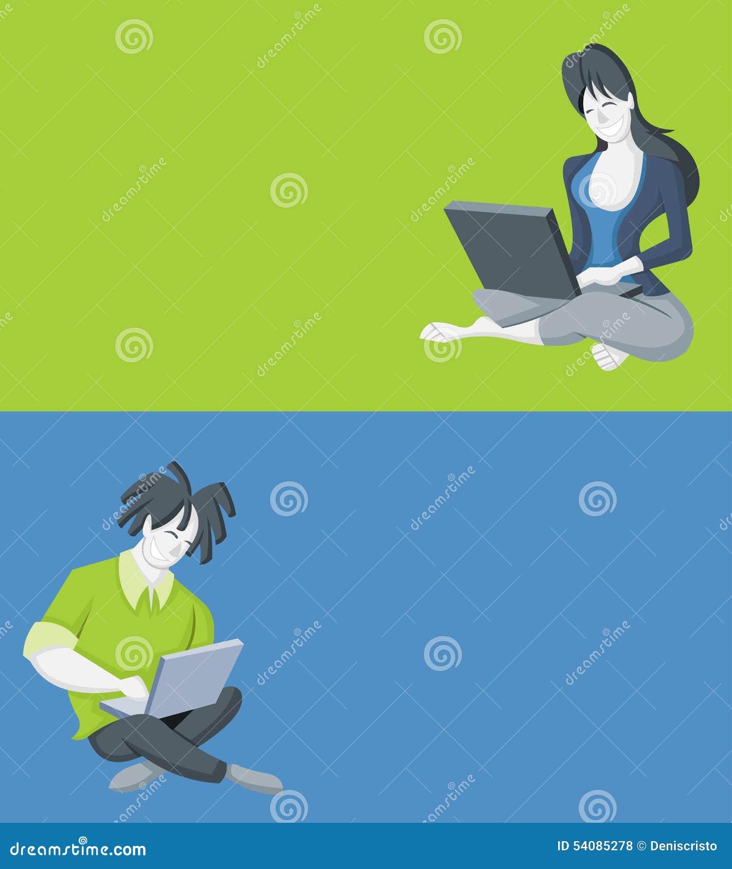 Couple Working on Laptop Computer Stock Vector - Illustration of ...