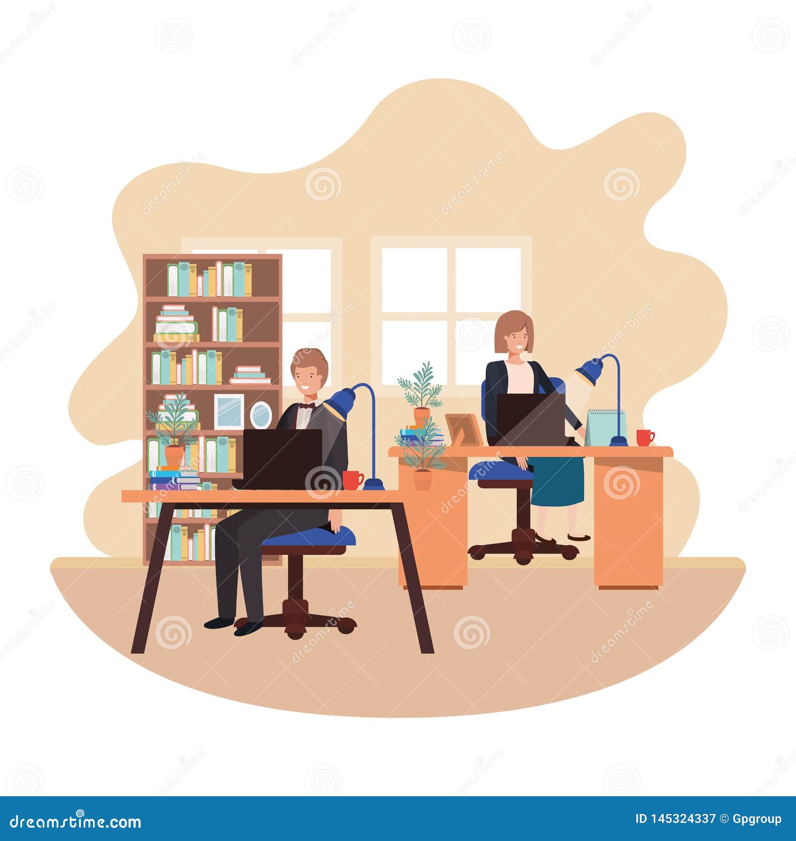 Couple Working in the Office Avatar Character Stock Vector ...