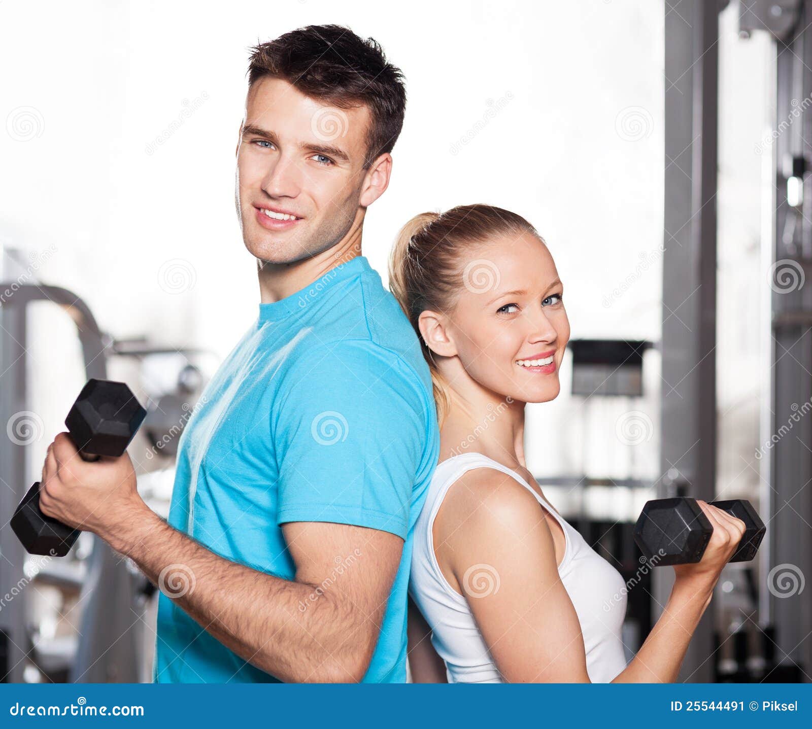 Couple Working Out with Dumbbells Stock Image - Image of exercising ...