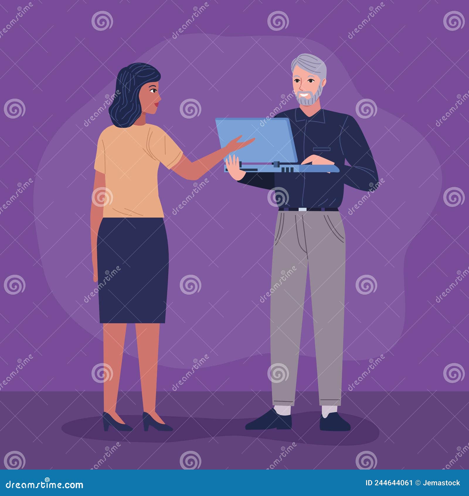 Couple Working Standing Characters Stock Vector - Illustration of pair ...