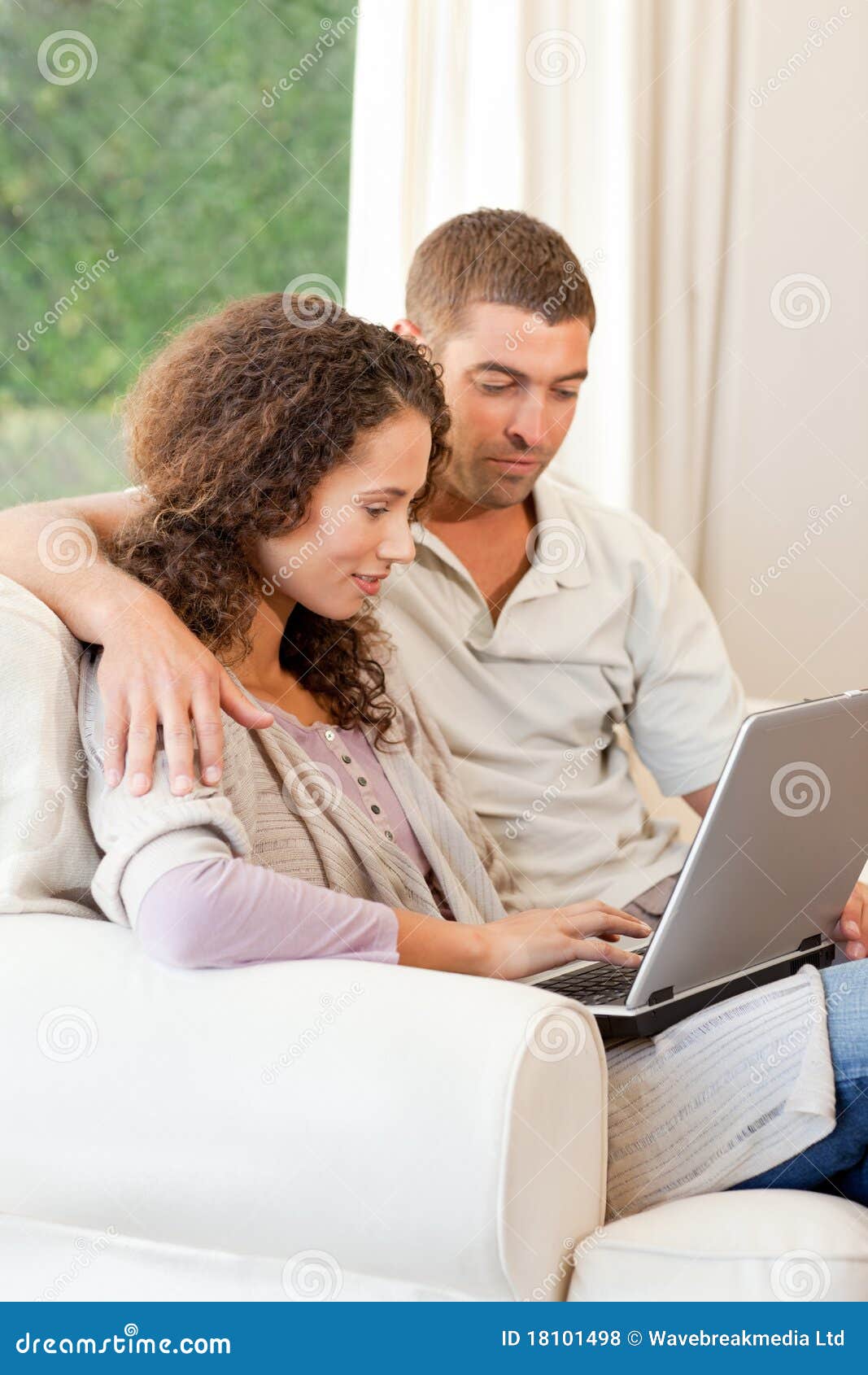 Couple Working on Their Laptop Stock Photo - Image of harmony, cheerful ...