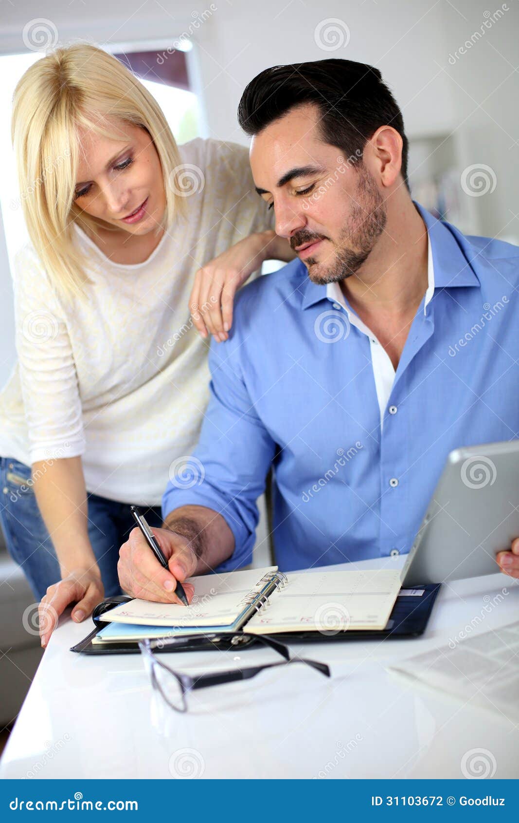 Couple Working Together from Home Stock Photo - Image of agenda, owner ...