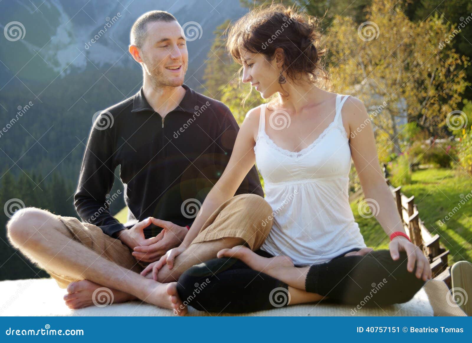 Couple yoga stock image. Image of human, lifestyle, listening - 40757151