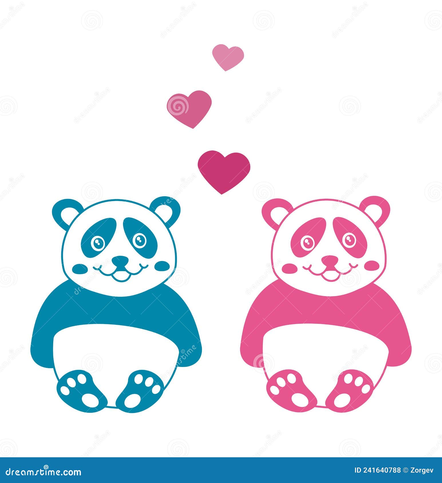 Couple of Young Blue and Pink Panda with Flying Hearts - Vector Stock ...