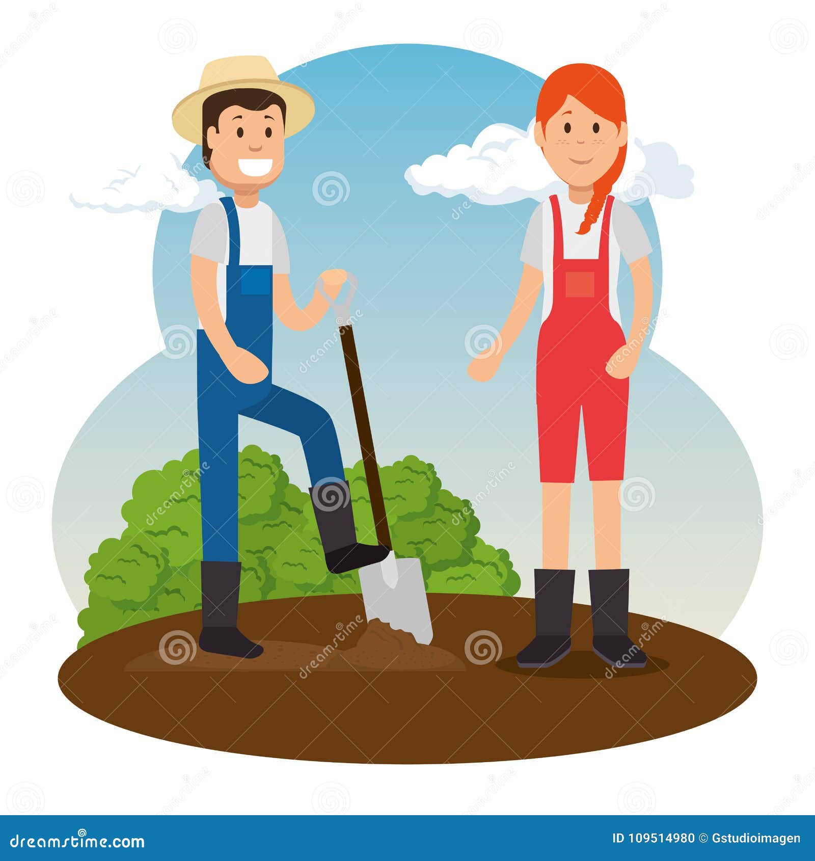 Couple Of Young Gardeners Doing Gardening Work Stock Vector