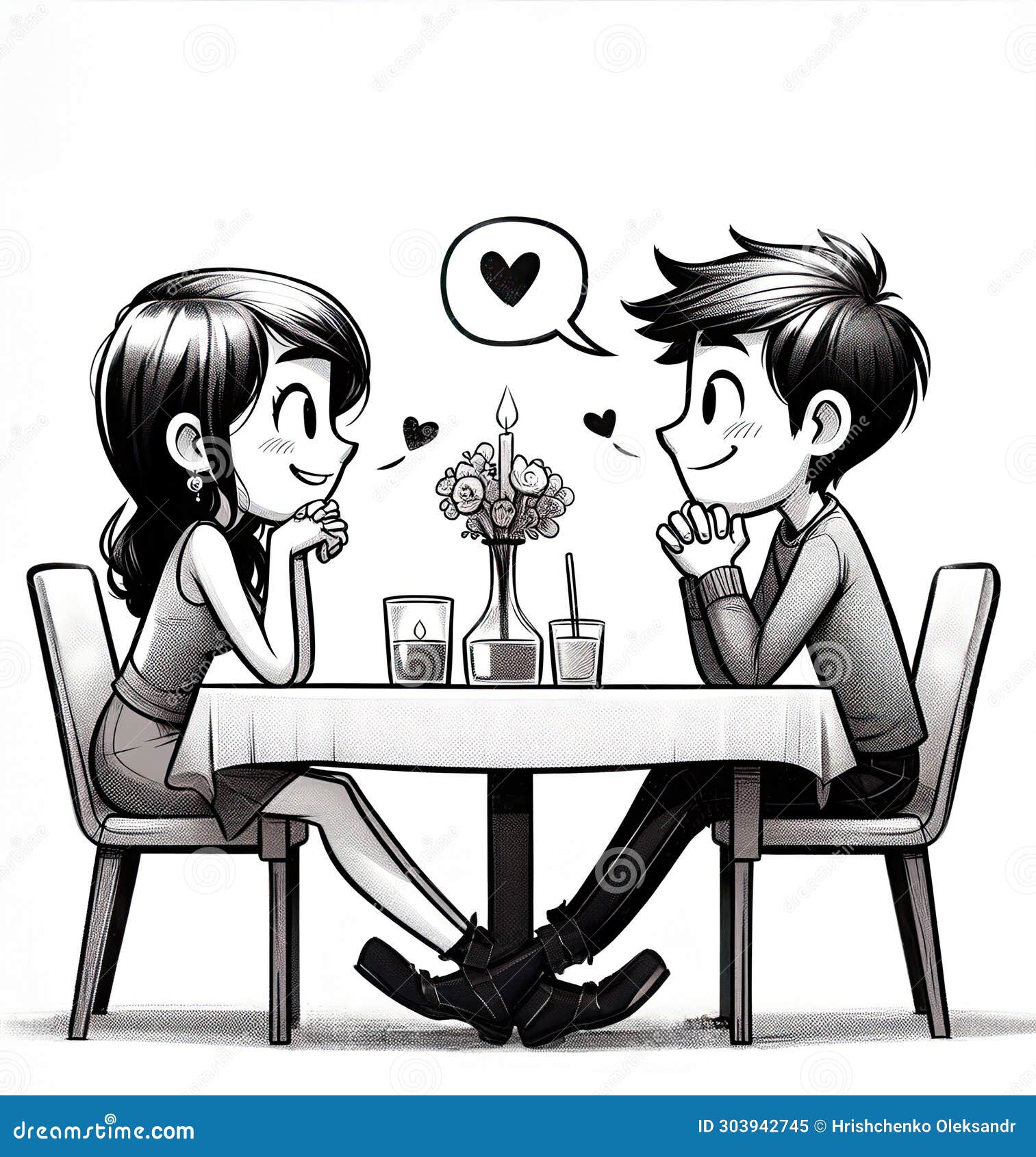 A Couple of Young People on a First Date at a Table in a Cafe Stock ...