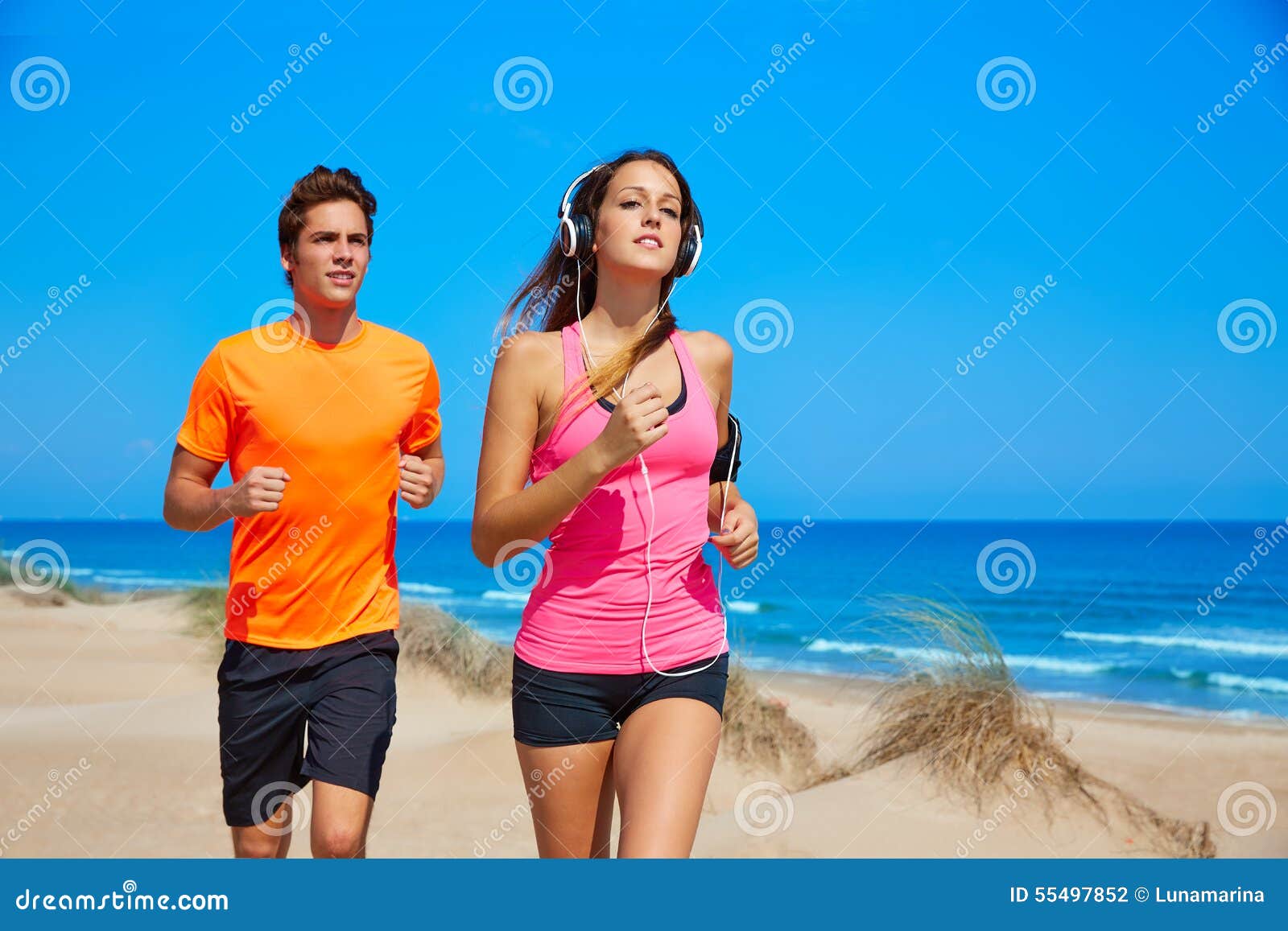 Couple Young Running in the Beach in Summer Stock Photo - Image of ...