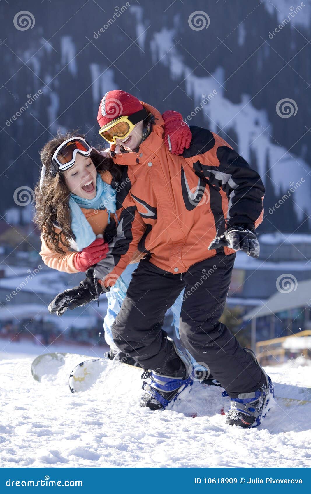 Couple of Young Snowboarders Stock Image - Image of culture, mountain ...