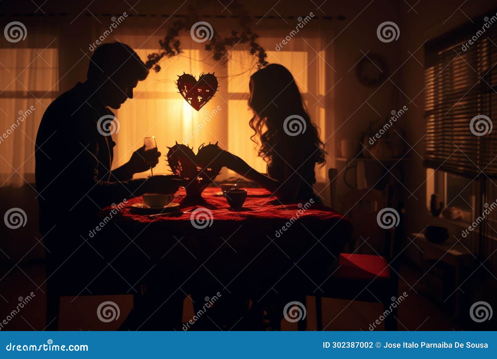 Couples Creating HeartShaped Shadow Puppets on Stock Illustration ...