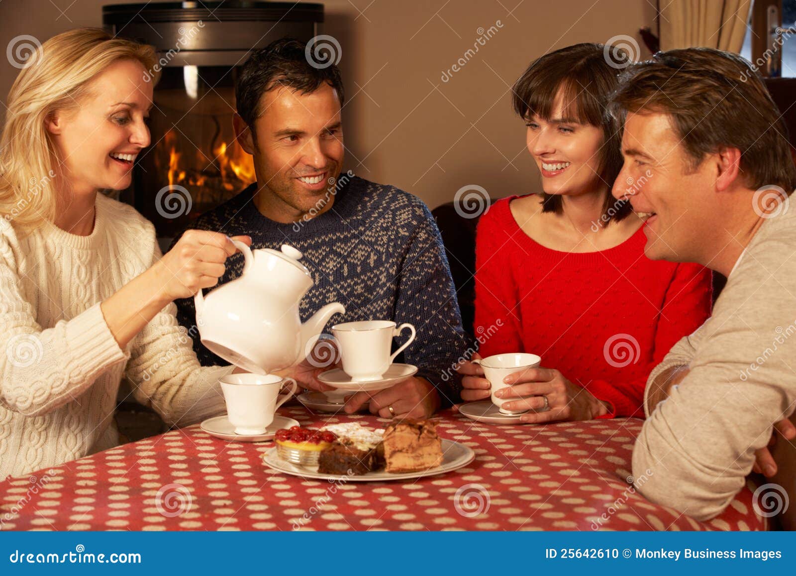 Couples Enjoying Tea and Cake Together Stock Photo - Image of alps ...