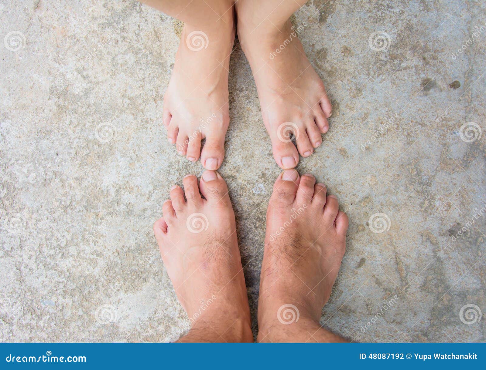 Couples Feet on the Concrete Ground Close Up Stock Photo - Image of ...