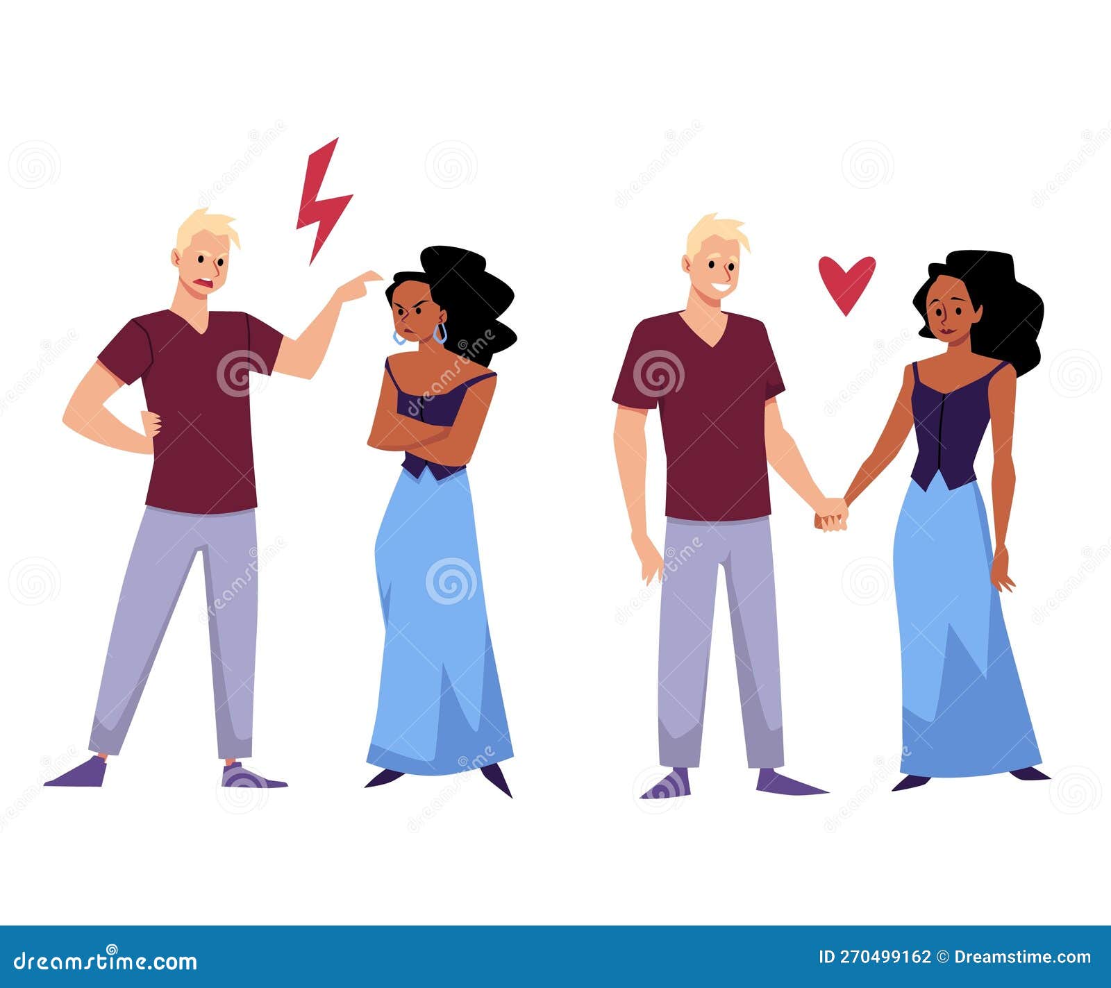 Couples Have Bad Relationship and Marriage Problems, Flat Vector ...