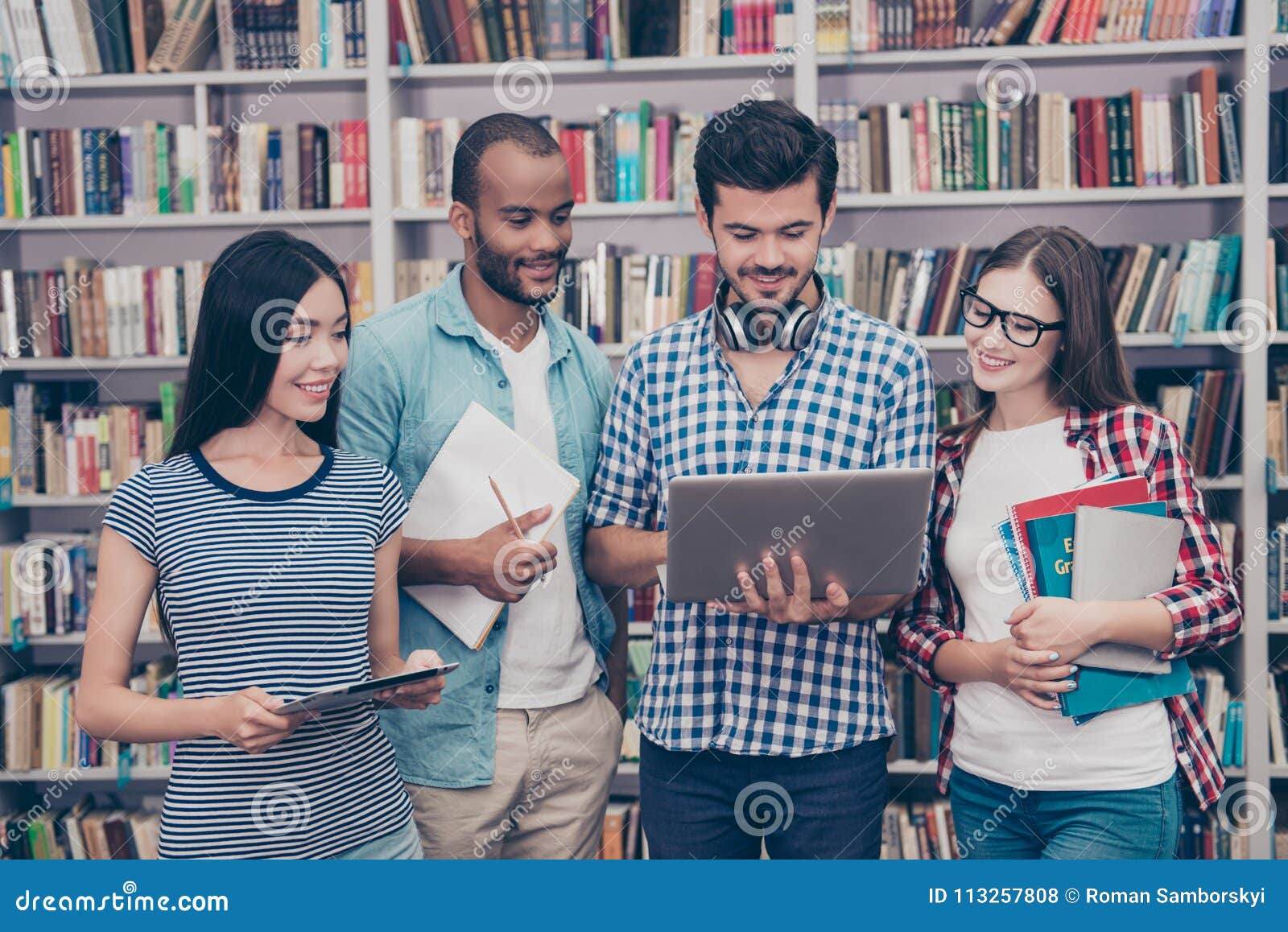 Couples of International Students are Studying after Lectures in Stock ...
