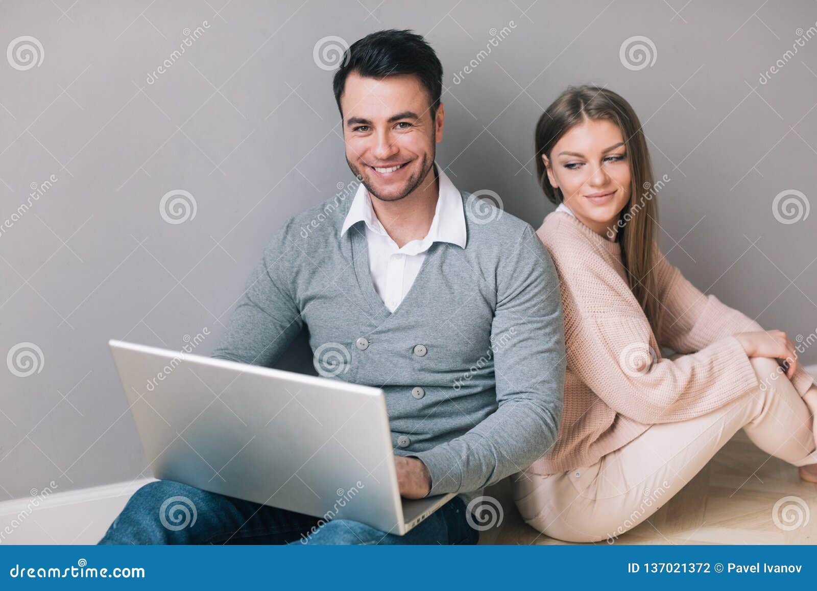 Couples with Laptop at Home Stock Photo - Image of beautiful, female ...