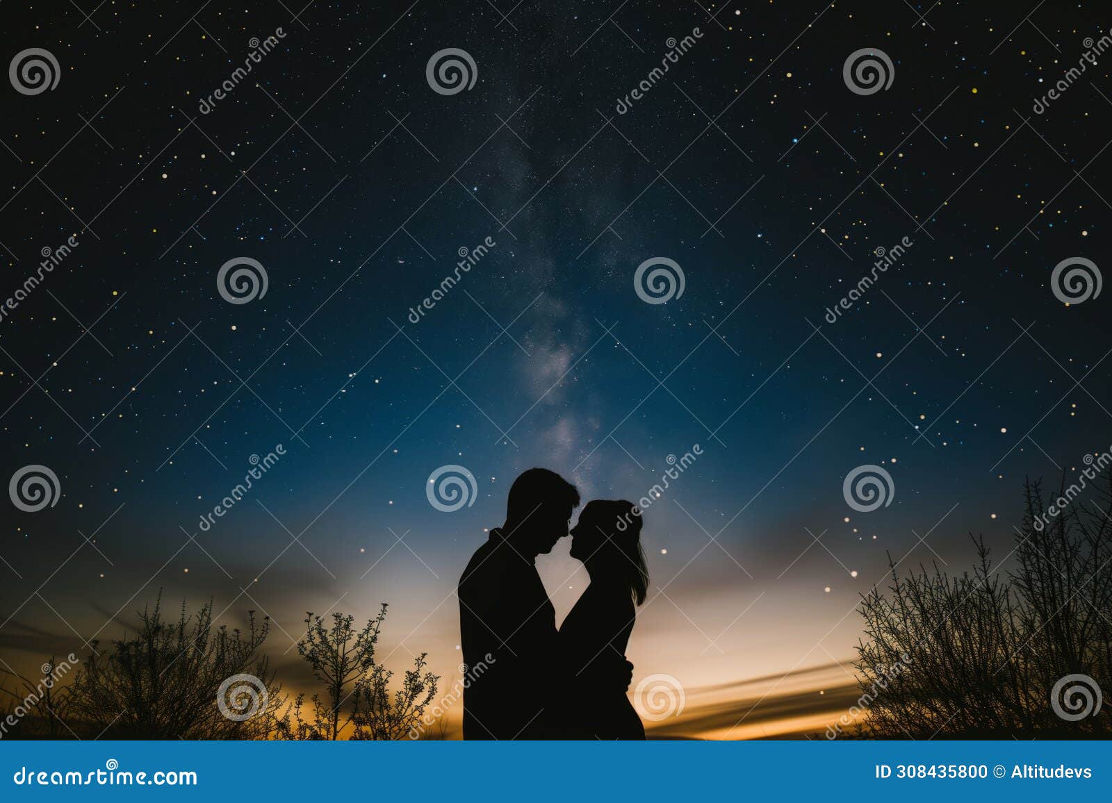Couples Silhouette Merged with a Starry Night Sky Stock Photo - Image ...
