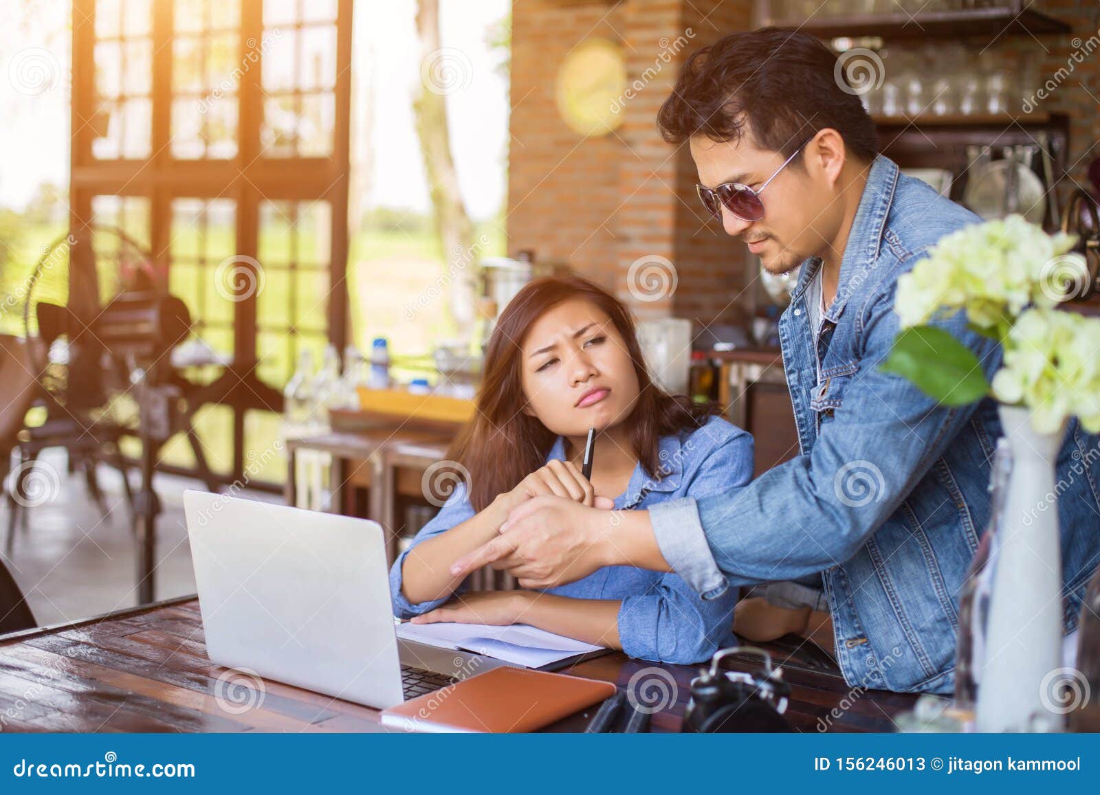 Couples Using Laptops To Work Together. Stock Image - Image of belief ...