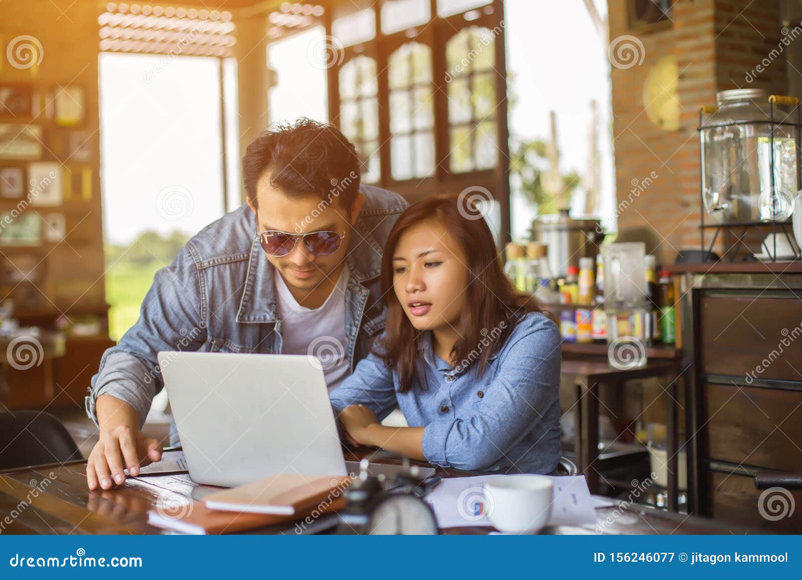 Couples Using Laptops To Work Together Stock Image - Image of couples ...