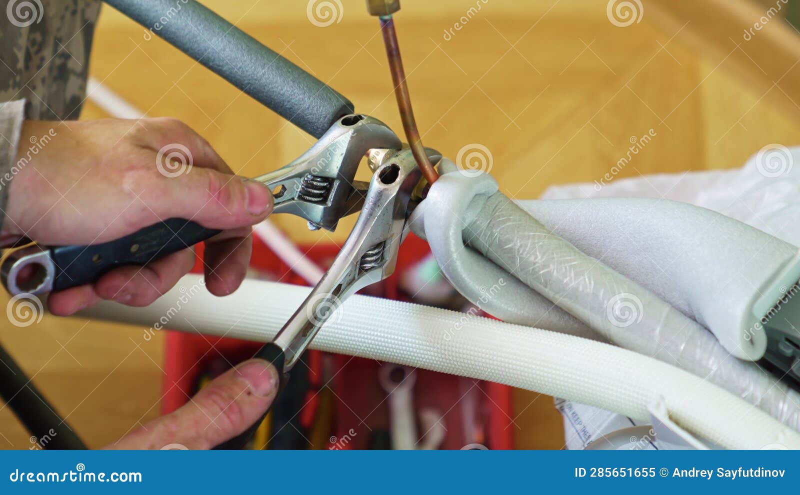 Coupling Connection of Copper Pipes. Stock Video - Video of repair ...