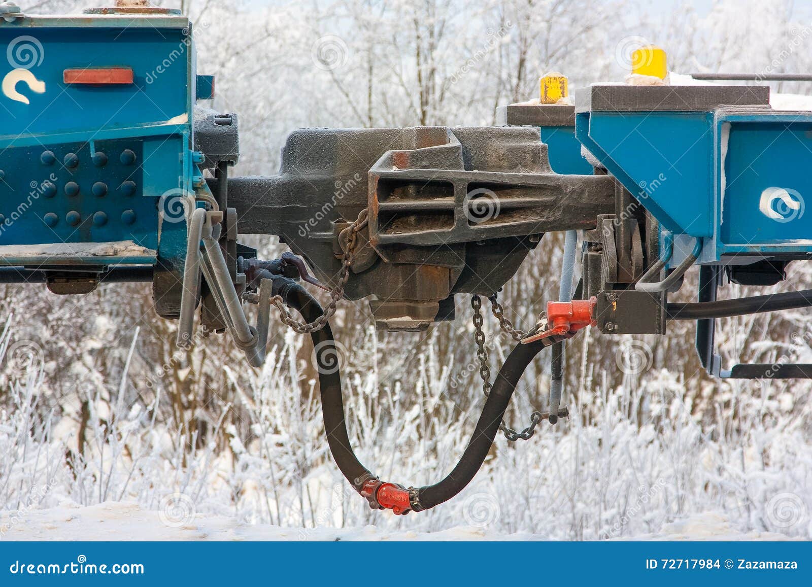 Coupling Between Two Train Carriages In Narrow-gauge Railway Royalty ...